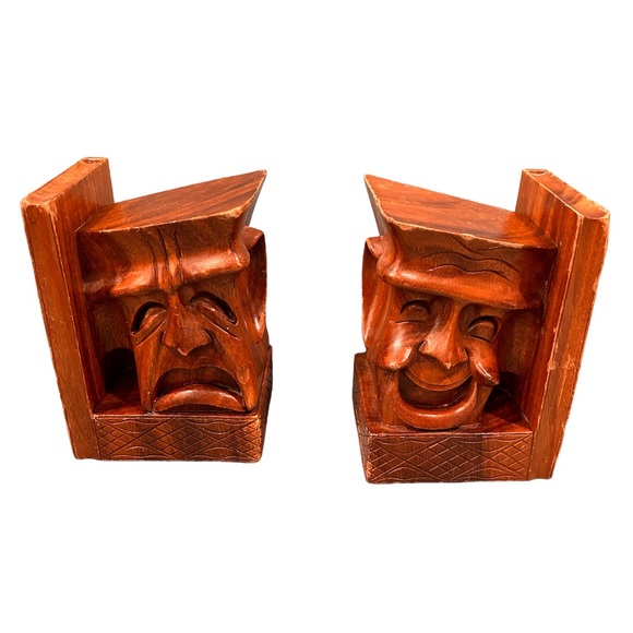 Vintage | Accents | Vintage Comedy And Tragedy Wooden Bookends From 96s ...